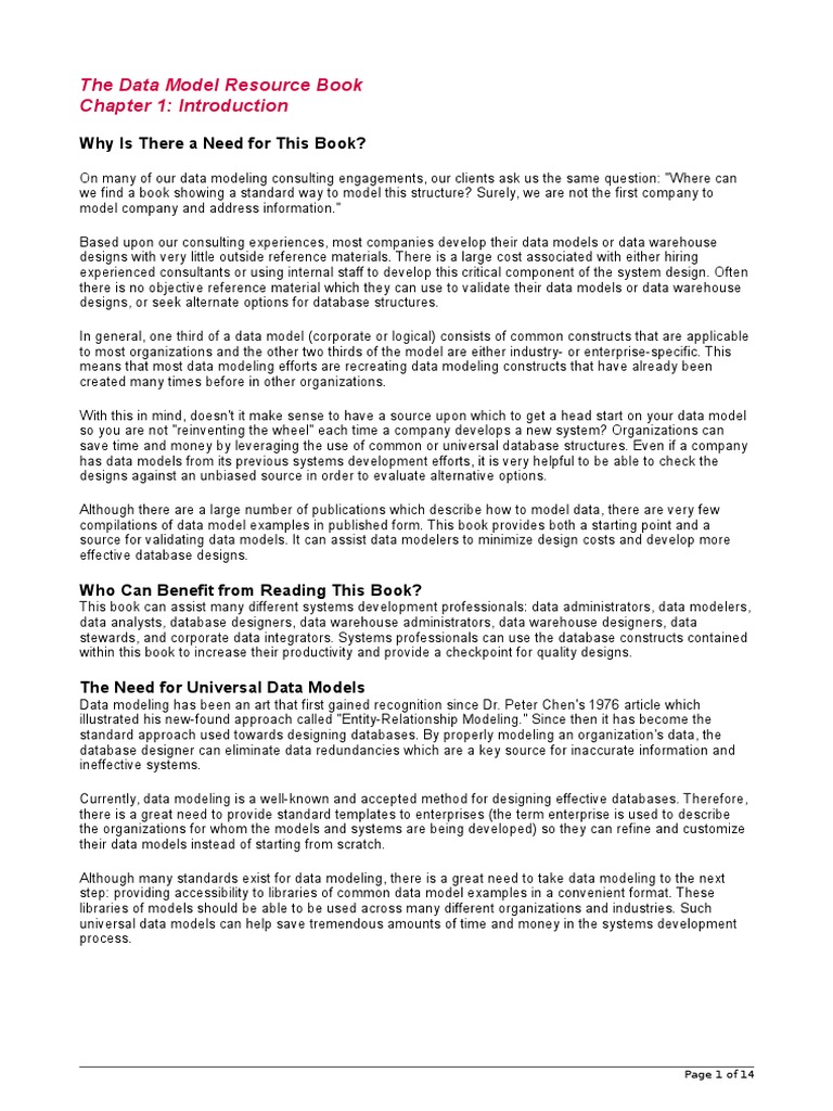 The Data Model Resource Book Chapter 1: Introduction: Why Is There A Need For This Book? | PDF ...