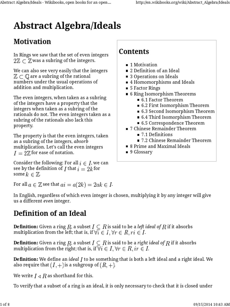 Ideal | PDF | Ring (Mathematics) | Integer