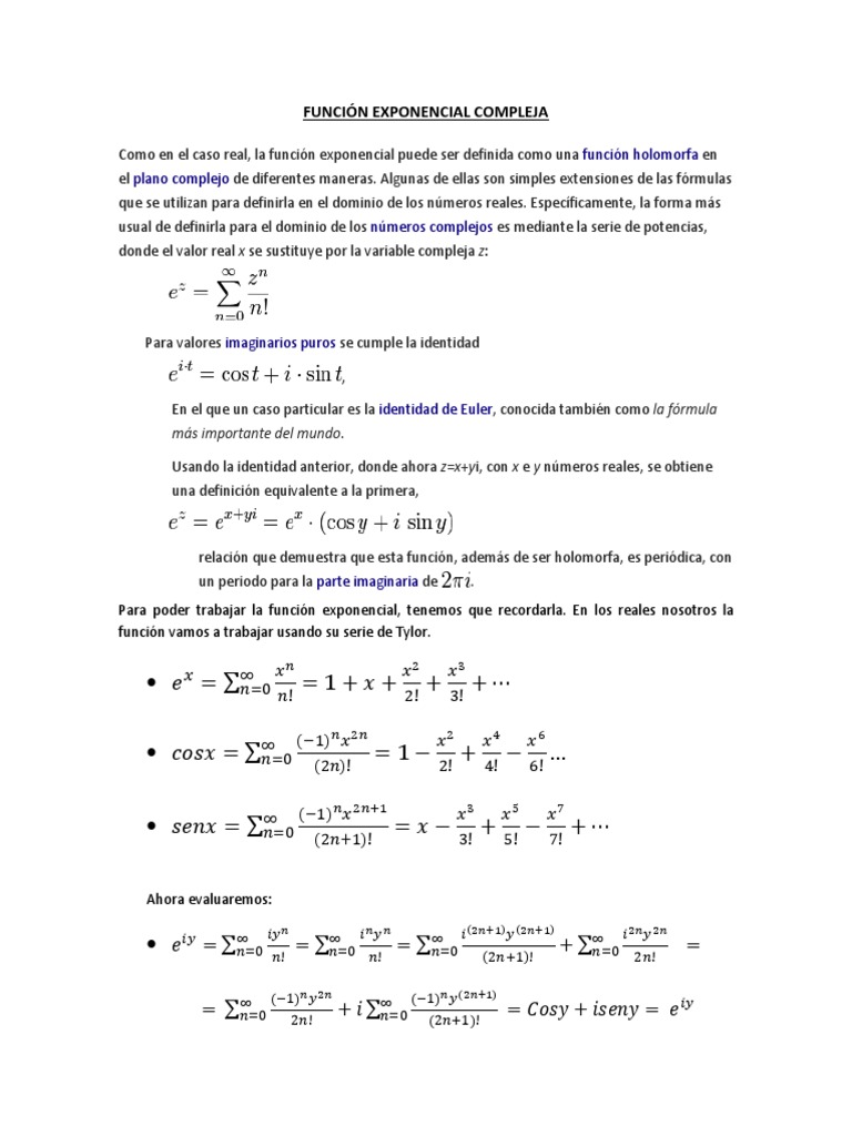 Función Exponencial Compleja y Ejercicios | PDF | Funcion exponencial ...