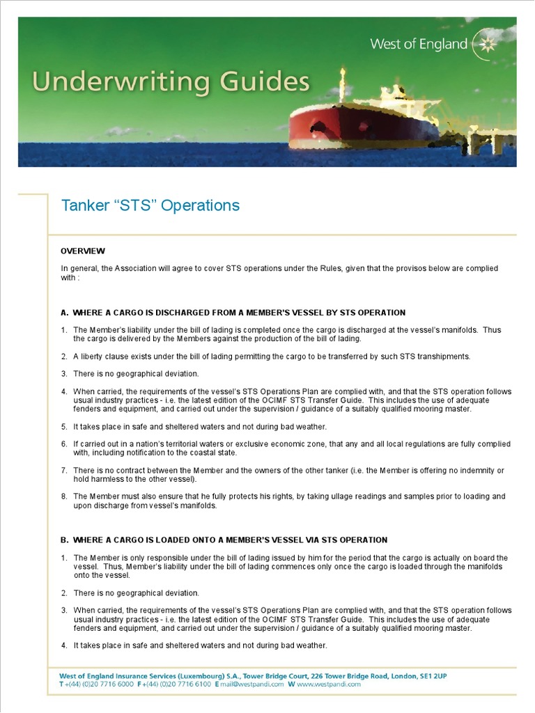 Underwriting Guides-Tanker STS Operations | PDF | Cargo | Oil Tanker