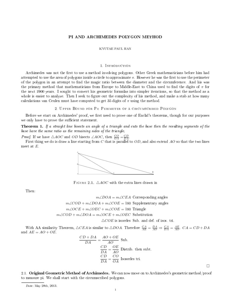 Archimedes Polygon Method for Approximating Pi | PDF | Pi | Polygon