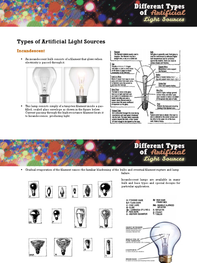 Types of Artificial Light Sources | PDF | Incandescent Light Bulb ...