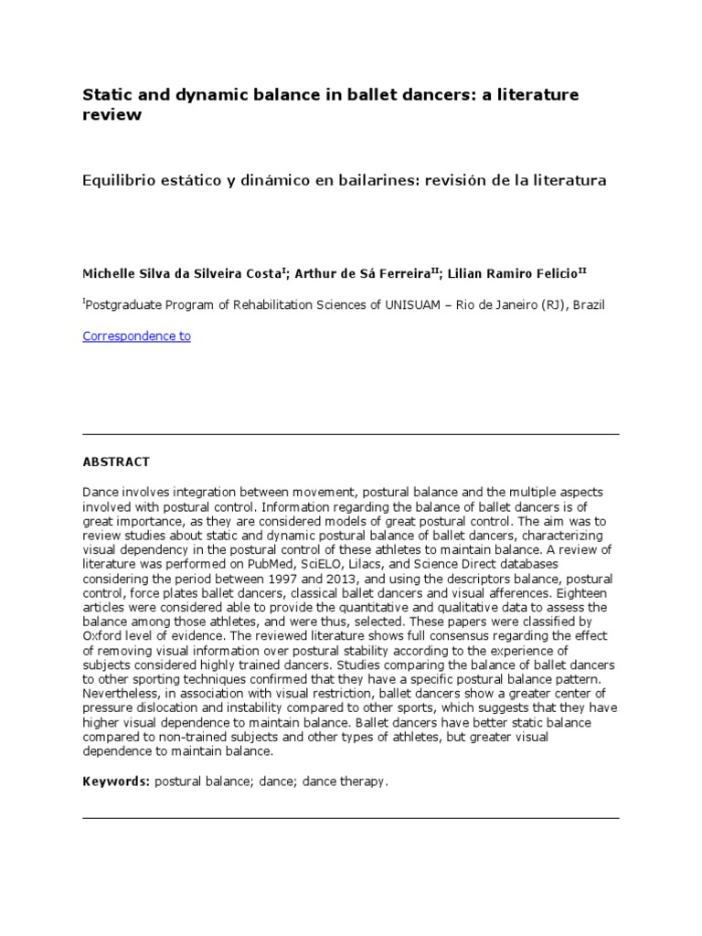 Static and Dynamic Balance in Ballet Dancers | PDF | Balance (Ability ...