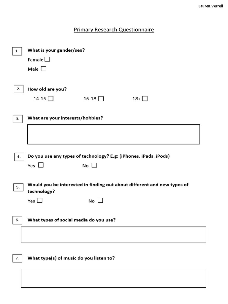 Primary Research Survey Template | PDF