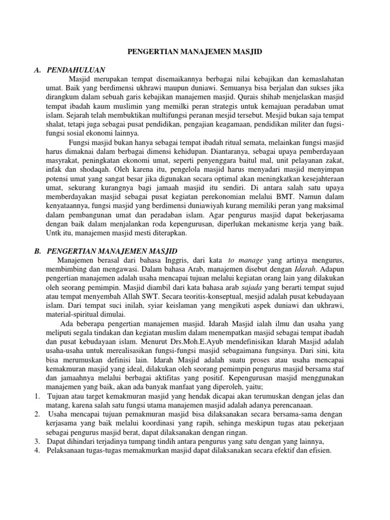 Pengertian Manajemen Masjid | PDF