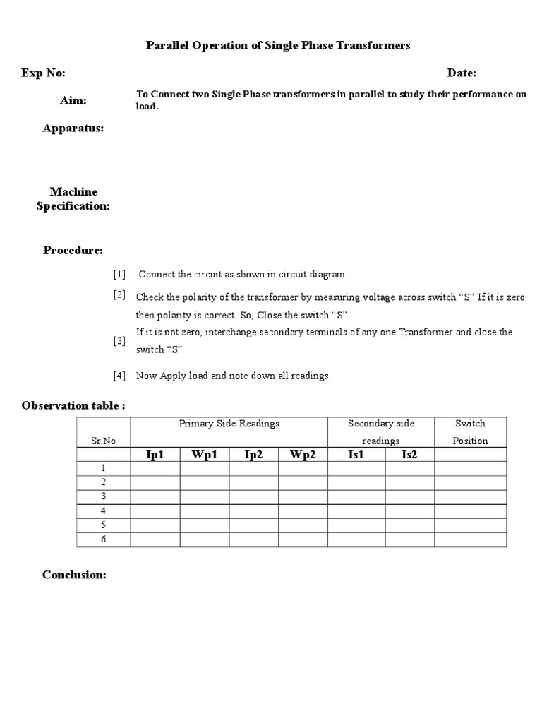 Parallel Operation of Single Phase Transformers | PDF | Science ...