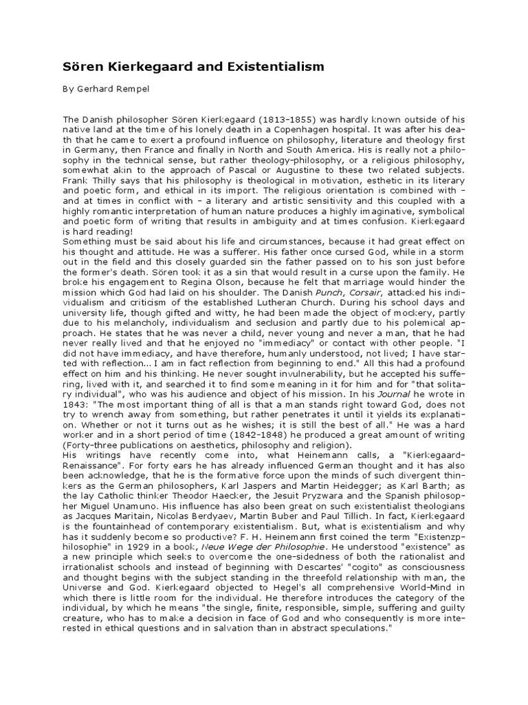 Soren Kierkegaard And Existentialism Pdf Søren Kierkegaard