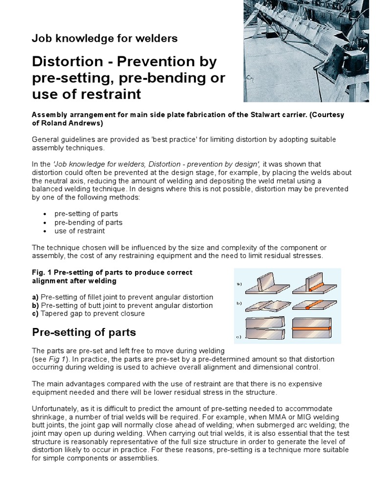 Distorsion Prevent by Pre Setting Pre Bending Use of Restraint | PDF ...