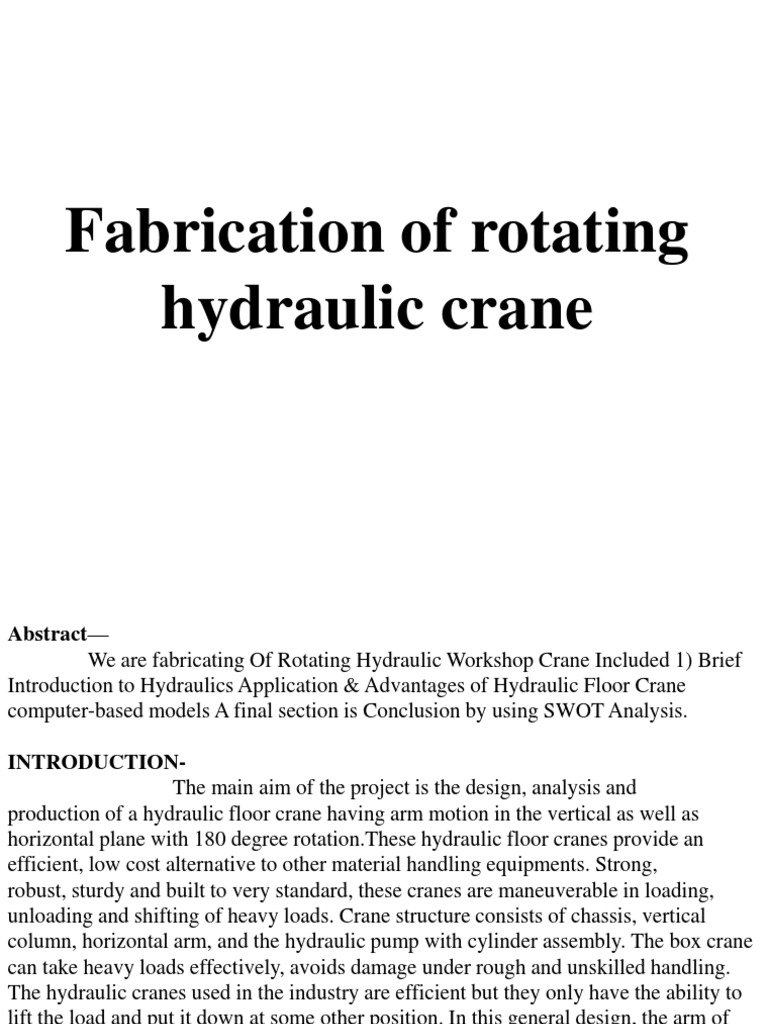 Rotating Hydraulic Crane Design | PDF | Crane (Machine) | Engineering