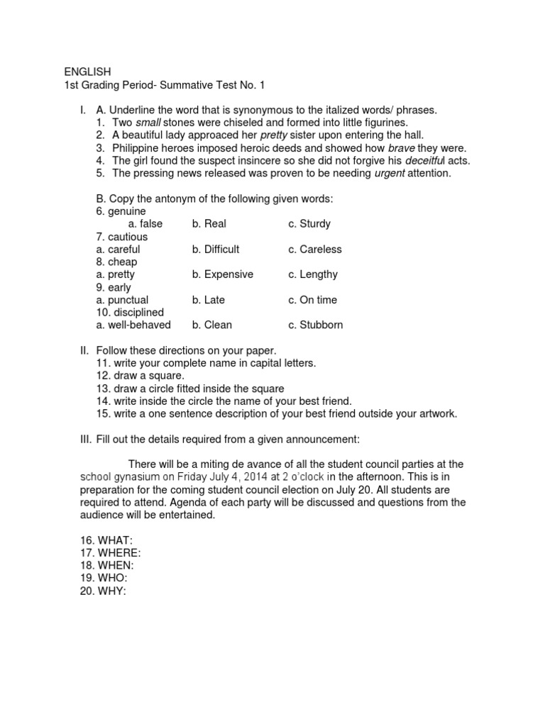 Summative Test English | PDF