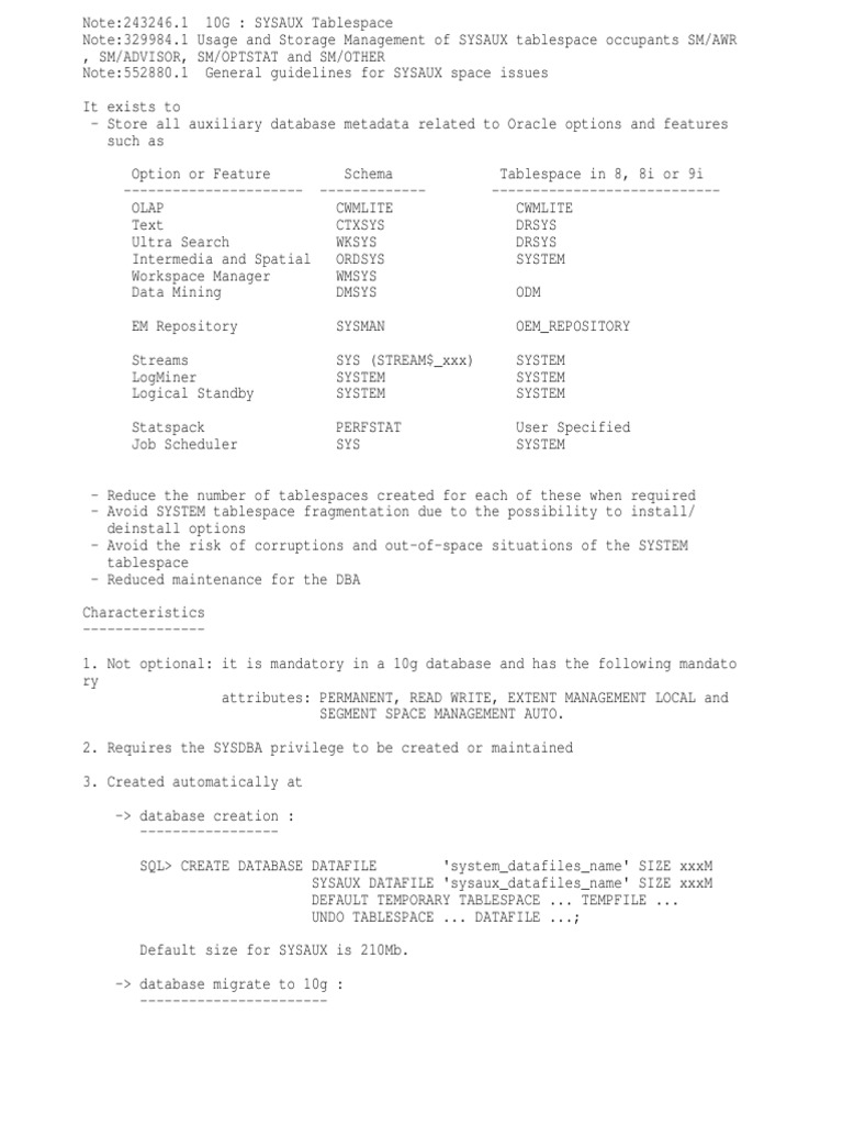 10G SYSAUX Tablespace | PDF | Oracle Database | Databases