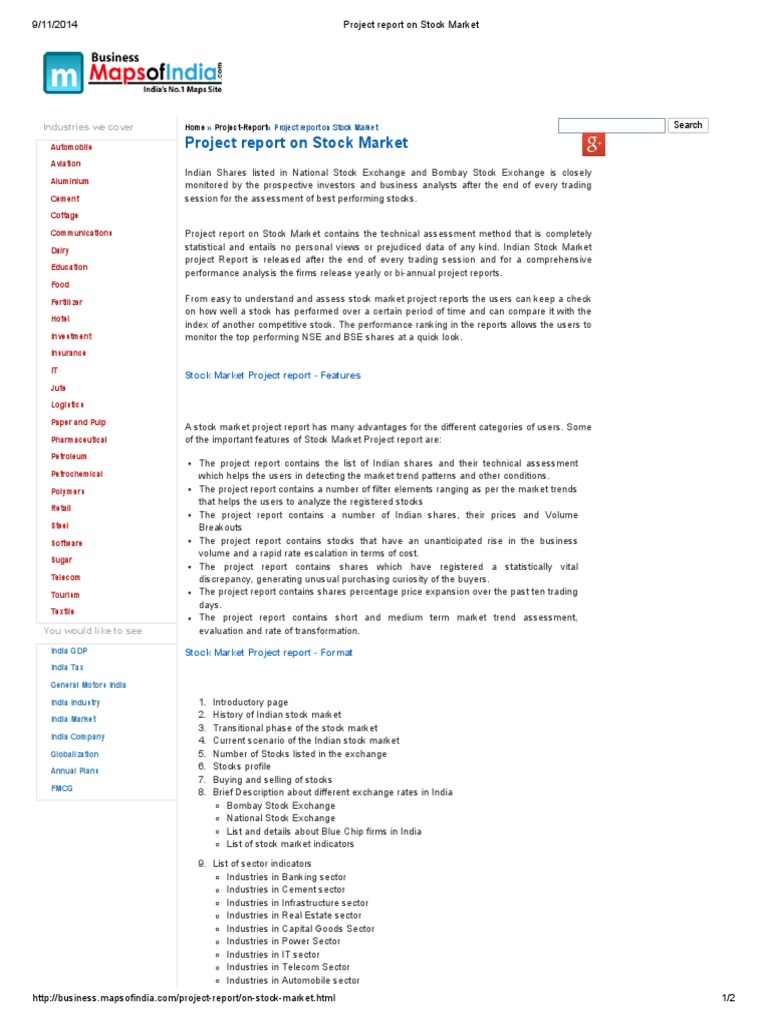 Project Report On Stock Market | PDF | Stock Market | Stocks