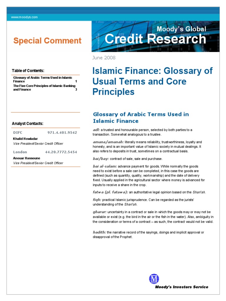 Glossary Of Islamic Finance Terms PDF Islamic Banking And Finance