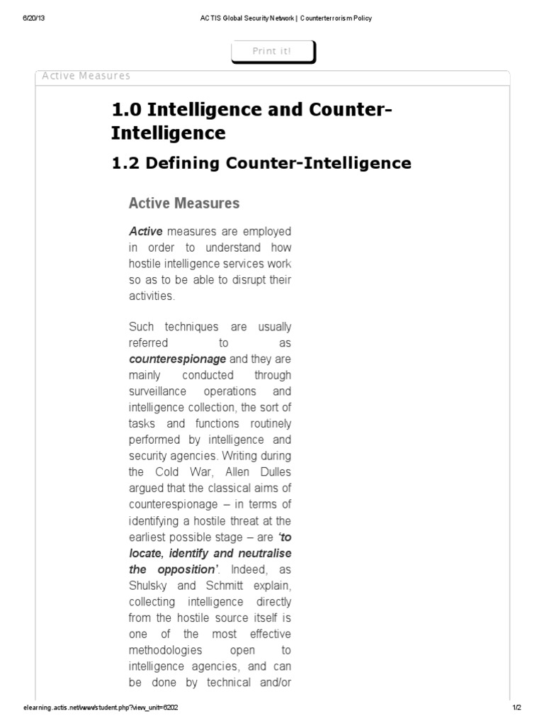 1.0 Intelligence and Counter-Intelligence | PDF