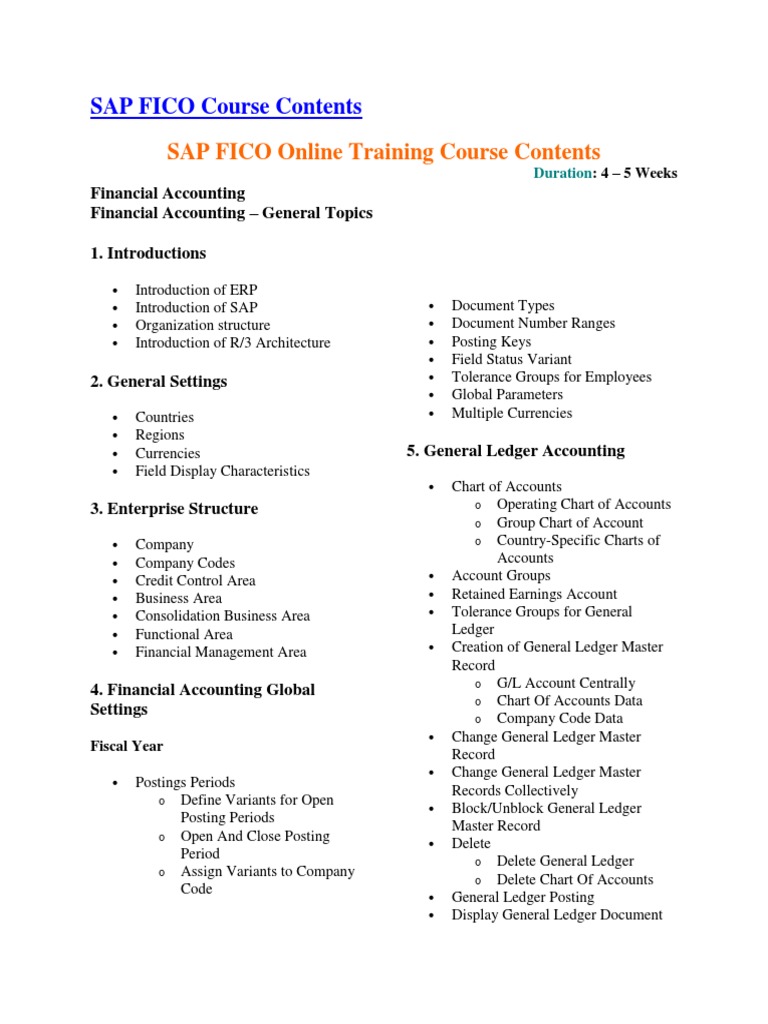 SAP FICO Course Contents | PDF | Debits And Credits | Financial Accounting