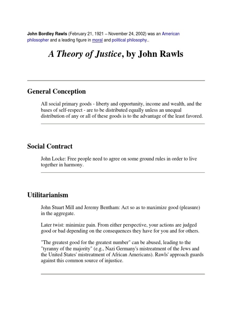 A Theory of Justice, by John Rawls: General Conception | Download Free ...