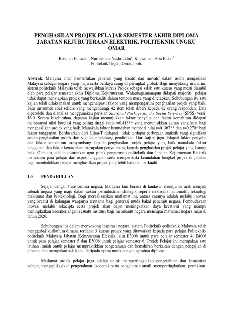 Penghasilan Projek Pelajar Semester Akhir Diploma Jabatan Kejuruteraan ...