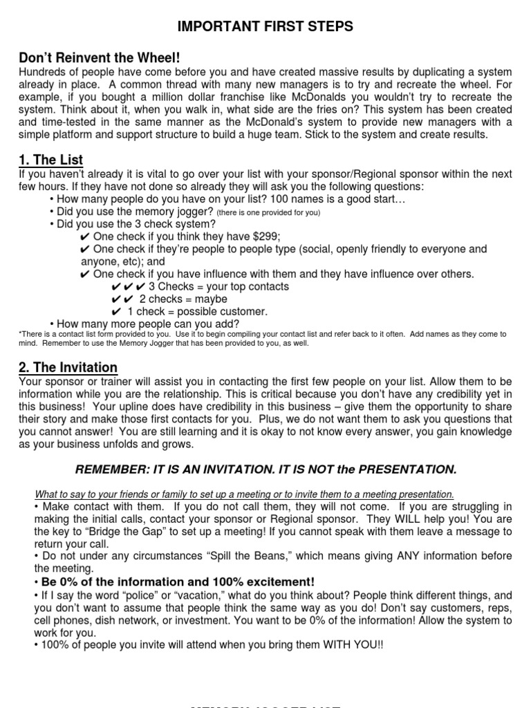 First Steps Memory Jogger Print | PDF | Multi Level Marketing