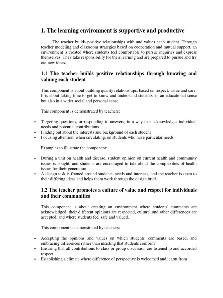 The Learning Environment Is Supportive and Productive | PDF | Learning ...