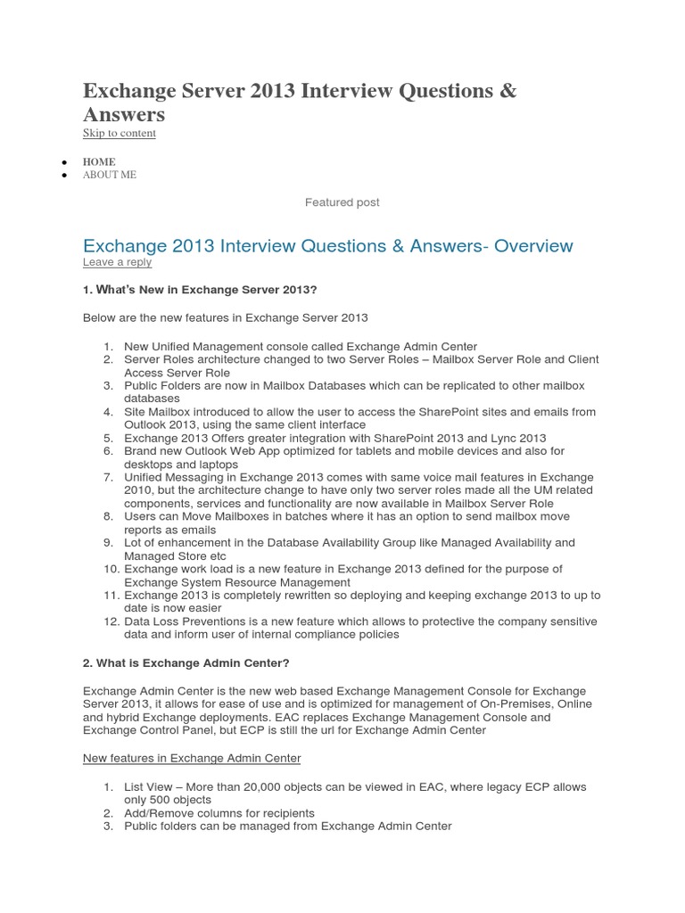 Exchange Server 2013 Interview Questions | PDF | Microsoft Exchange ...
