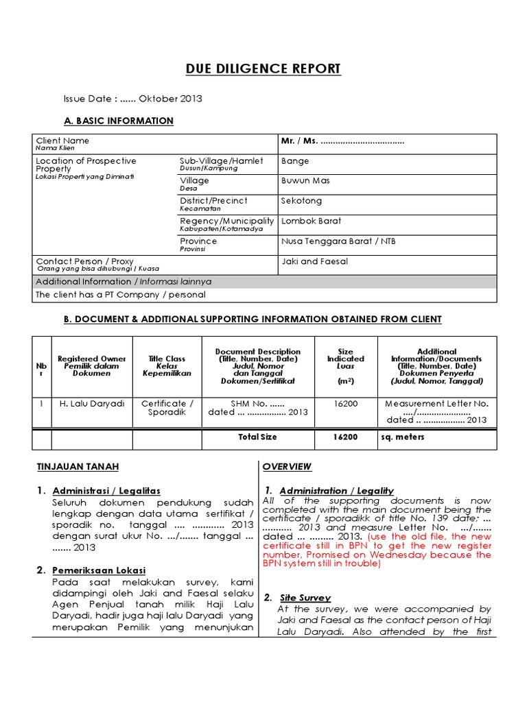 Due Diligence Report: A. Basic Information | PDF | Law