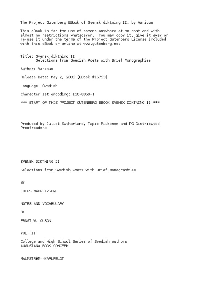 Svensk Diktning IISelections From Swedish Poets With Brief Monographies ...