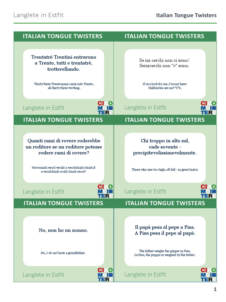 Langlete Tongue Twisters Italian Foods Leisure