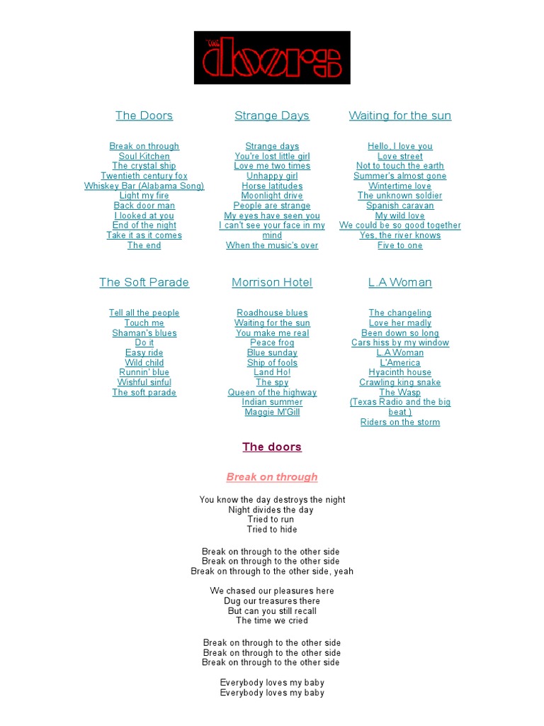 The Doors-Lyrics 1 | PDF | Nature | Leisure