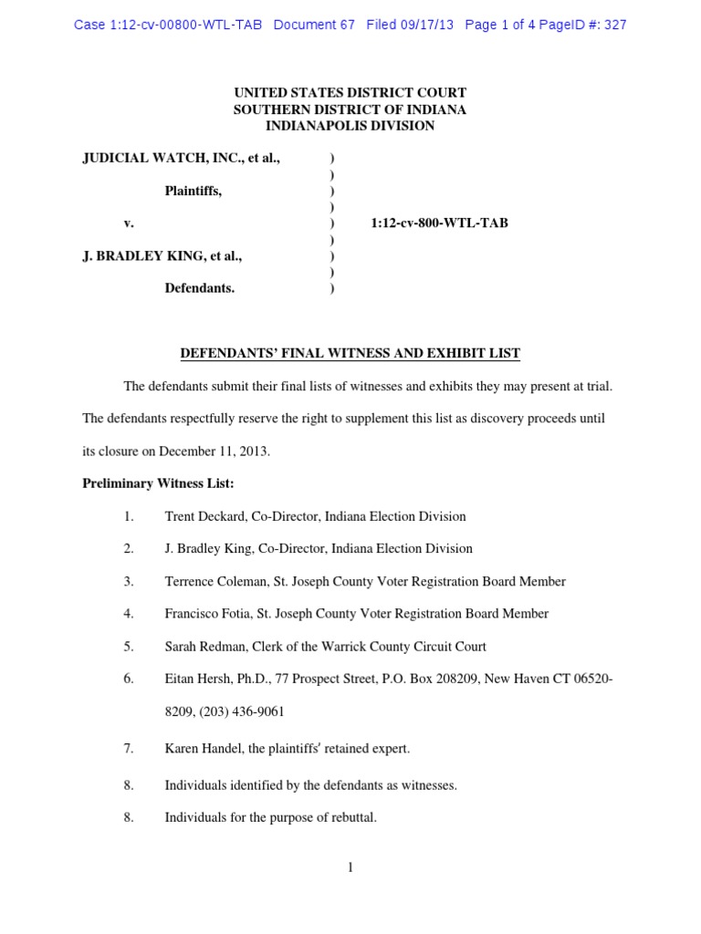Indiana Witness List | Wisconsin Circuit Courts | Judicial Watch