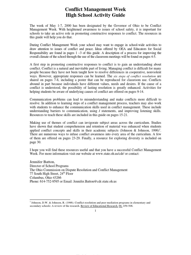 Conflict Management Week High School Activity Guide | PDF | Violence ...