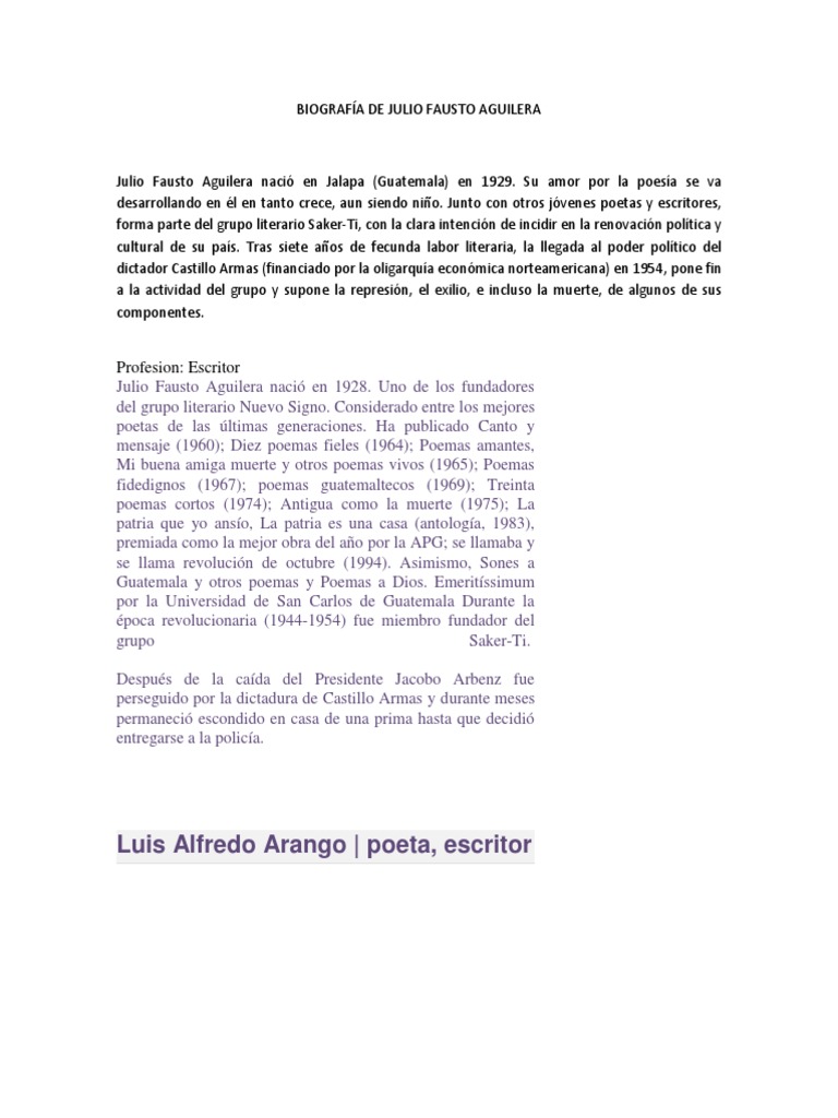 Biografía de Julio Fausto Aguilera | PDF | Clásicos