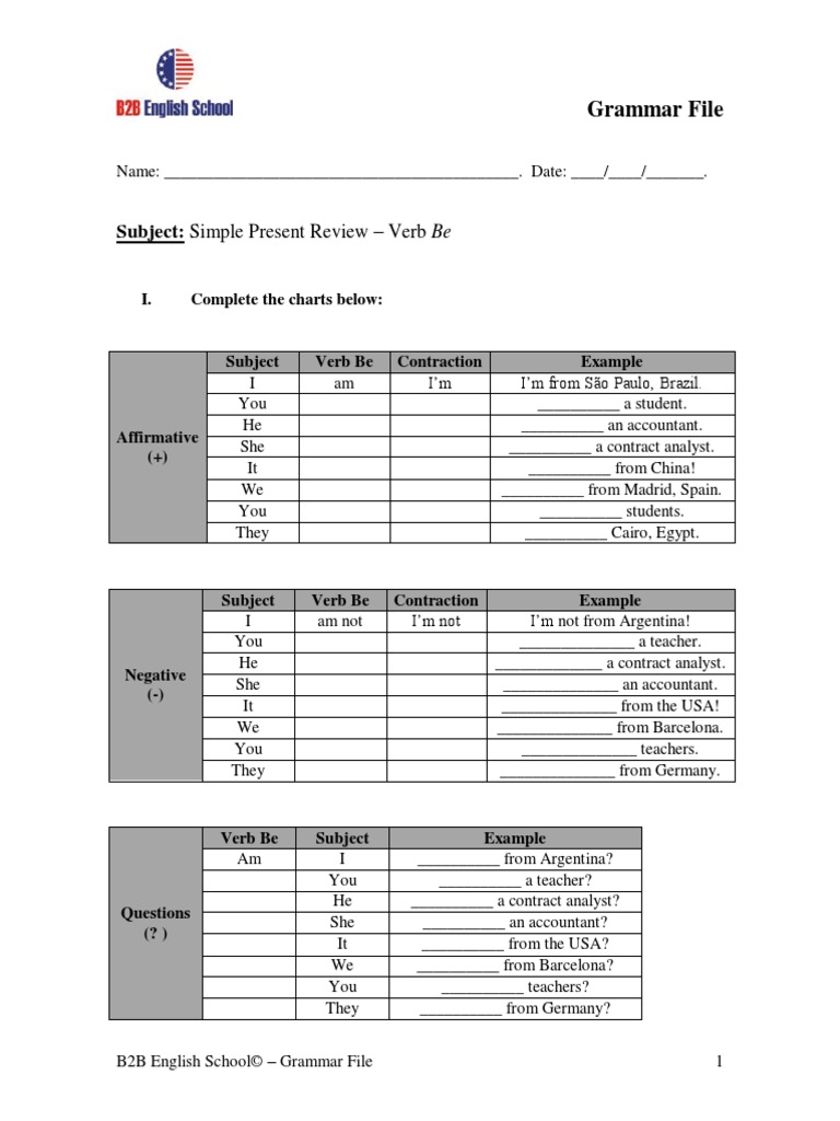 Simple Present Verb Be Exercises | PDF | Friends | Verb