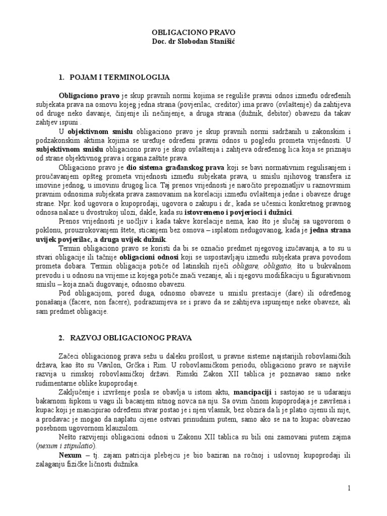 Obligaciono Pravo - Skripta