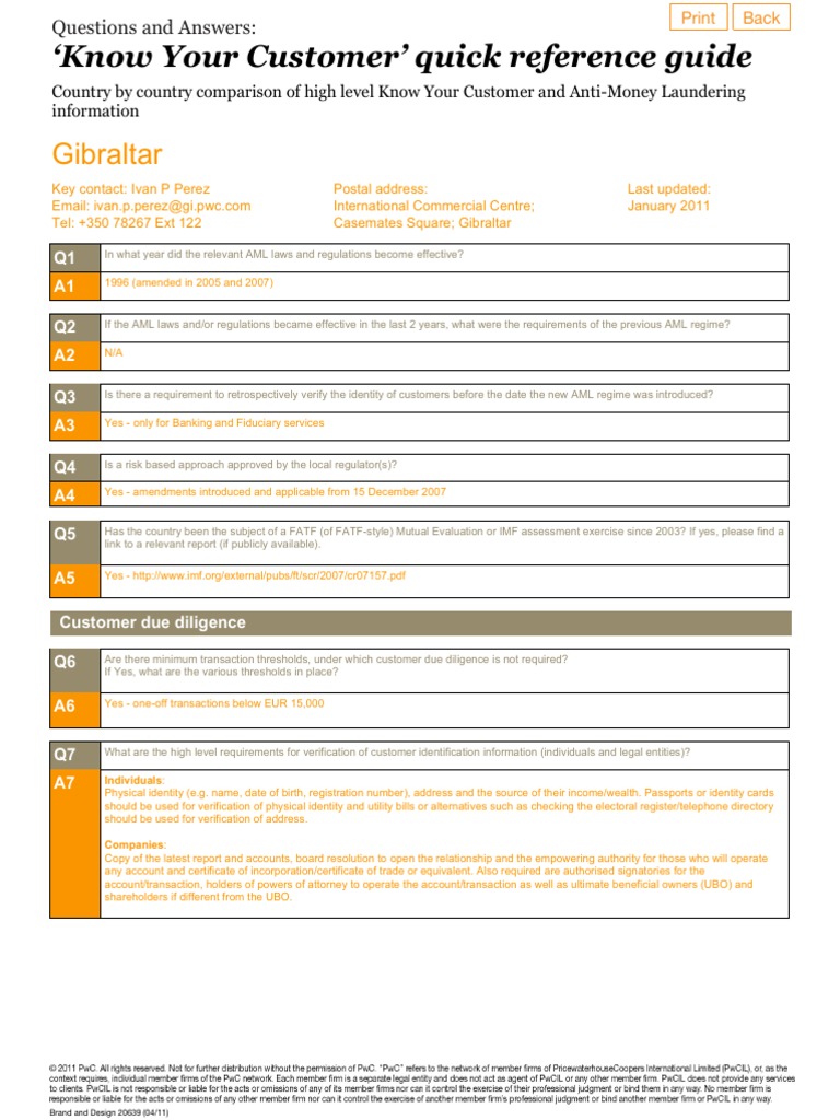 Know Your Customer Quick Reference Guide | PDF | Identity Document | Risk