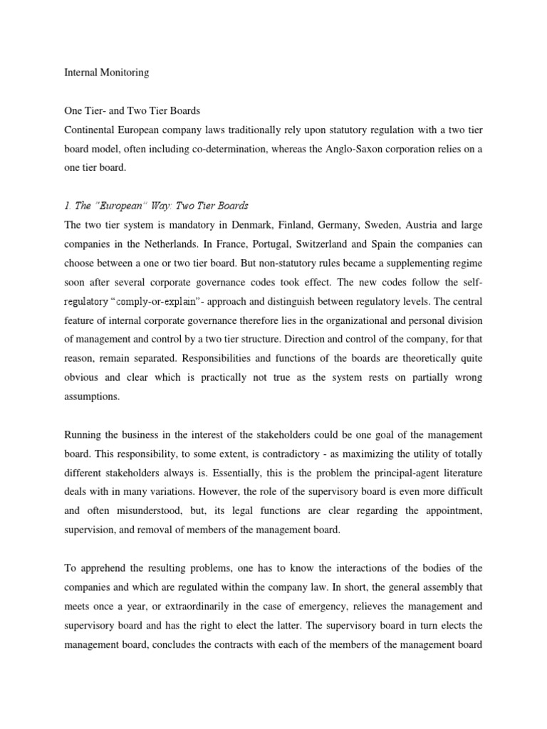 The "European" Way: Two Tier Boards | PDF | Board Of Directors ...