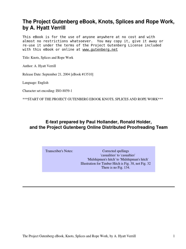 Knots, Splices and Rope Work A Practical Treatise by Verrill, A. Hyatt (Alpheus Hyatt), 1871 ...