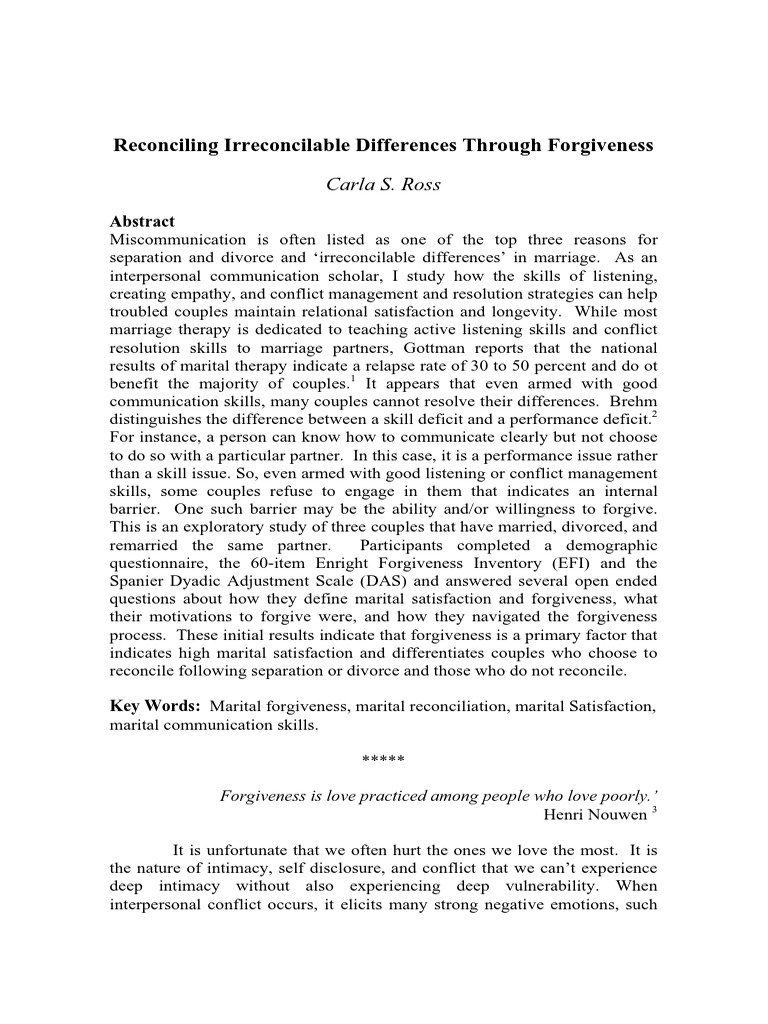 Reconciling Irreconcilable Differences Through Forgivenessle | PDF ...