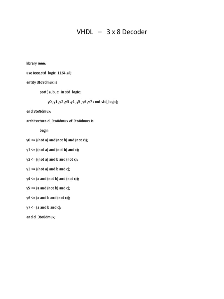 VHDL 3-to-8 Decoder Implementation | PDF
