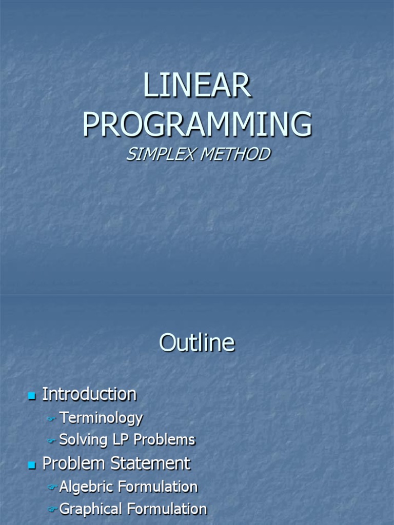 Linear Programming Simplex Method Pdf Mathematical Optimization Linear Programming