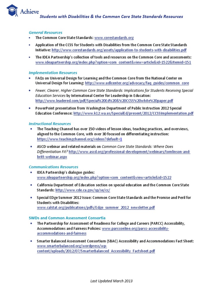 Resources On Students With Disabilities & The Common Core State ...
