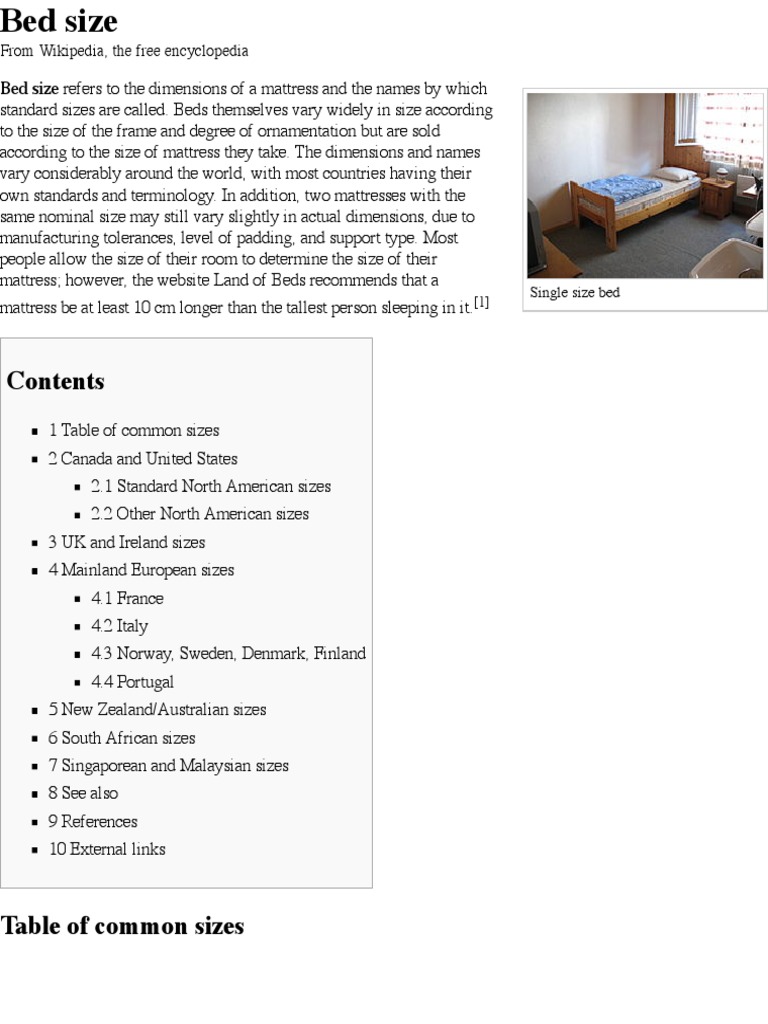 Bed Size - Wikipedia, The Free Encyclopedia | PDF | Furniture ...