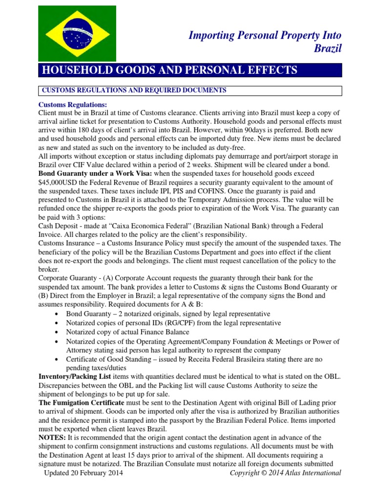 Brazil Customs Clearance for Personal Goods | PDF