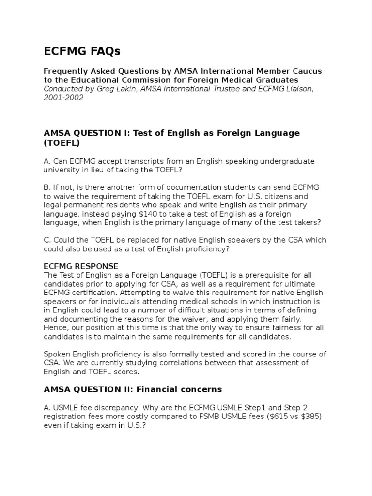 ECFMG FAQs | PDF | Health Sciences | Health Care