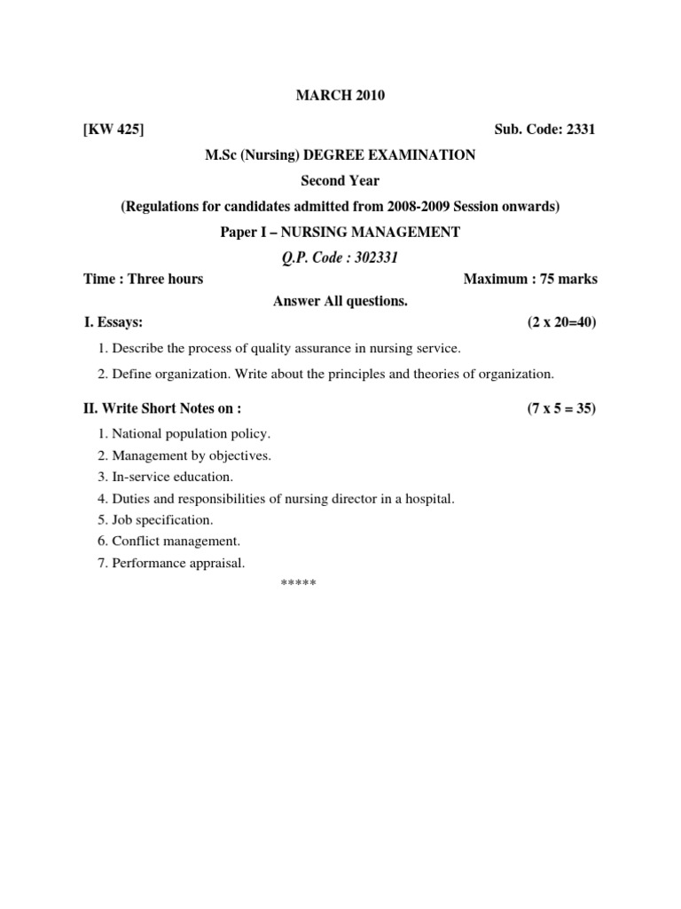 Question Papers | PDF | Nursing | Leadership