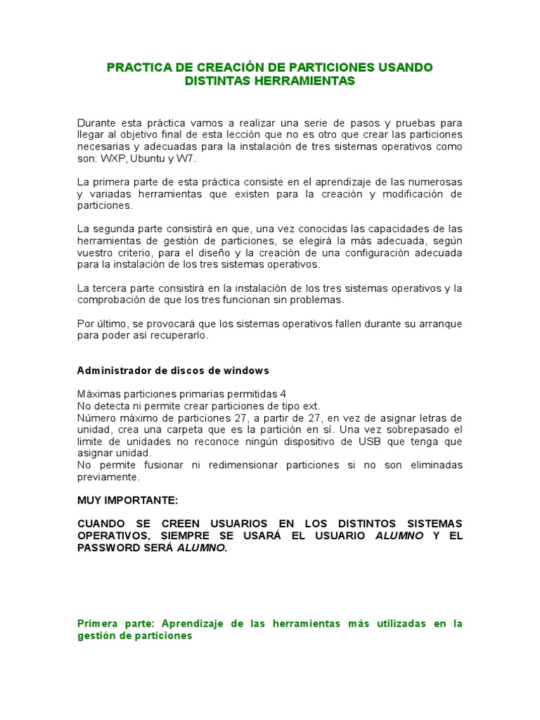 Practica de Creación de Particiones Usando Distintas Herramientas | PDF | Tecnología de sistema ...