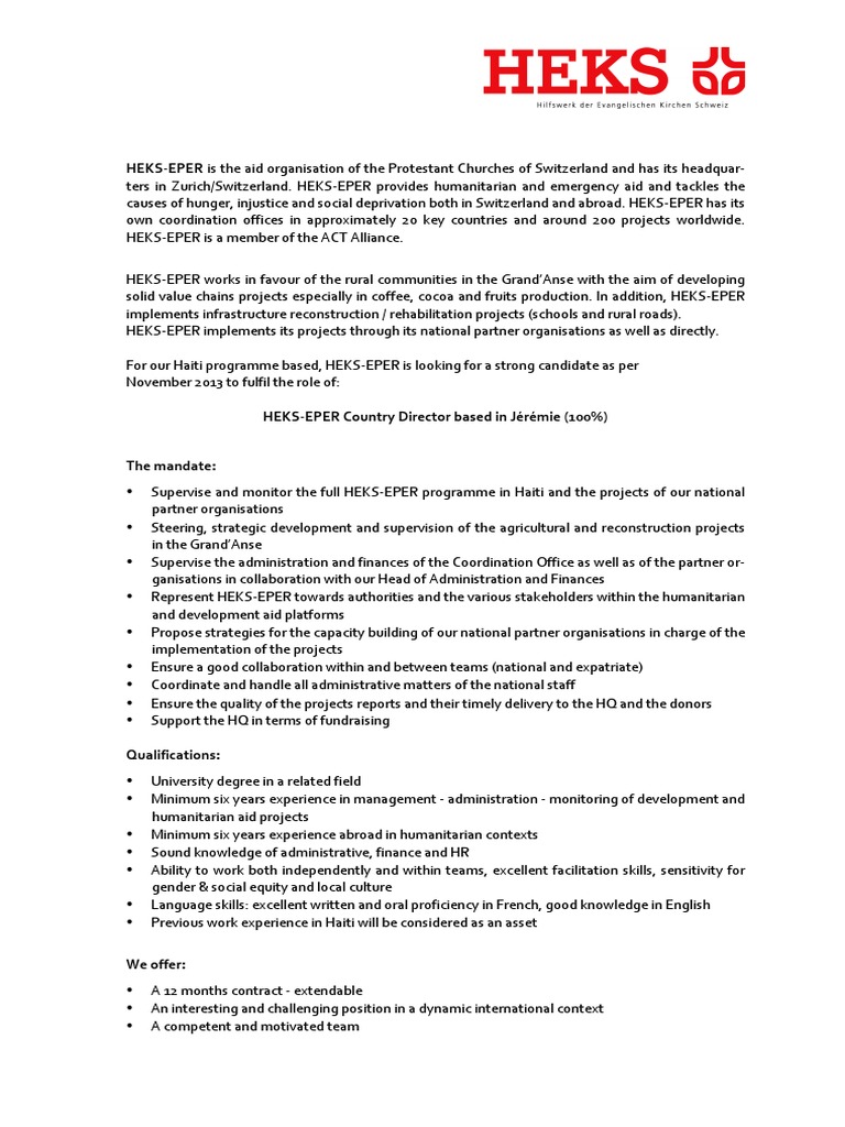 HEKS-EPER Country Director (Haiti) | PDF | Business