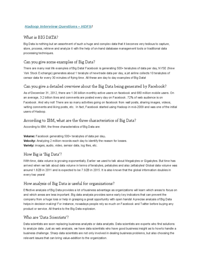 Hadoop Interview Questions - HDFS | PDF | Map Reduce | Apache Hadoop