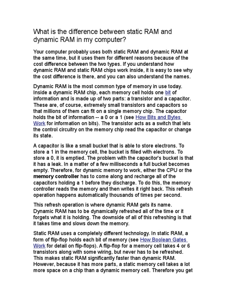 Difference Between Static RAM and Dynamic RAM | PDF | Random Access ...