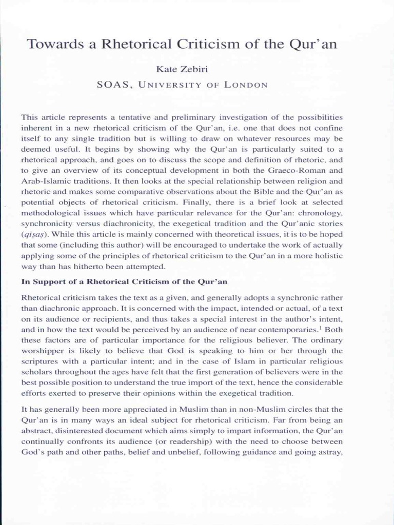 Towards A Rhetorical Criticism of The Quran | PDF