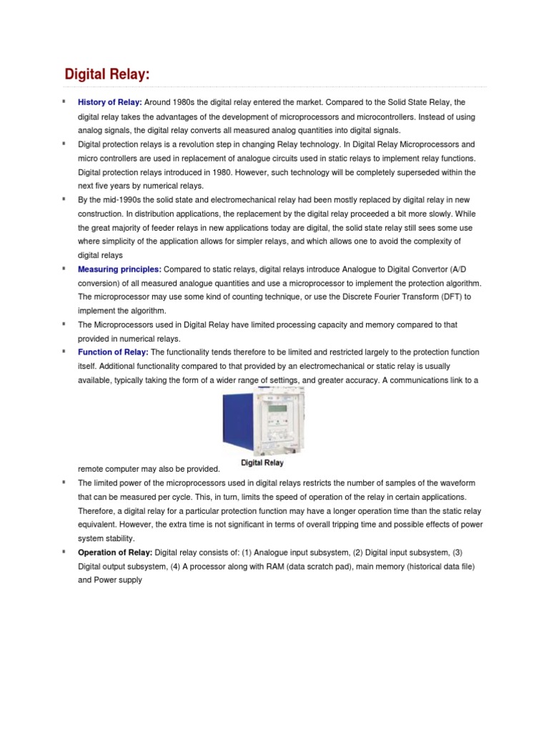 Numerical Relays | PDF | Relay | Analog To Digital Converter